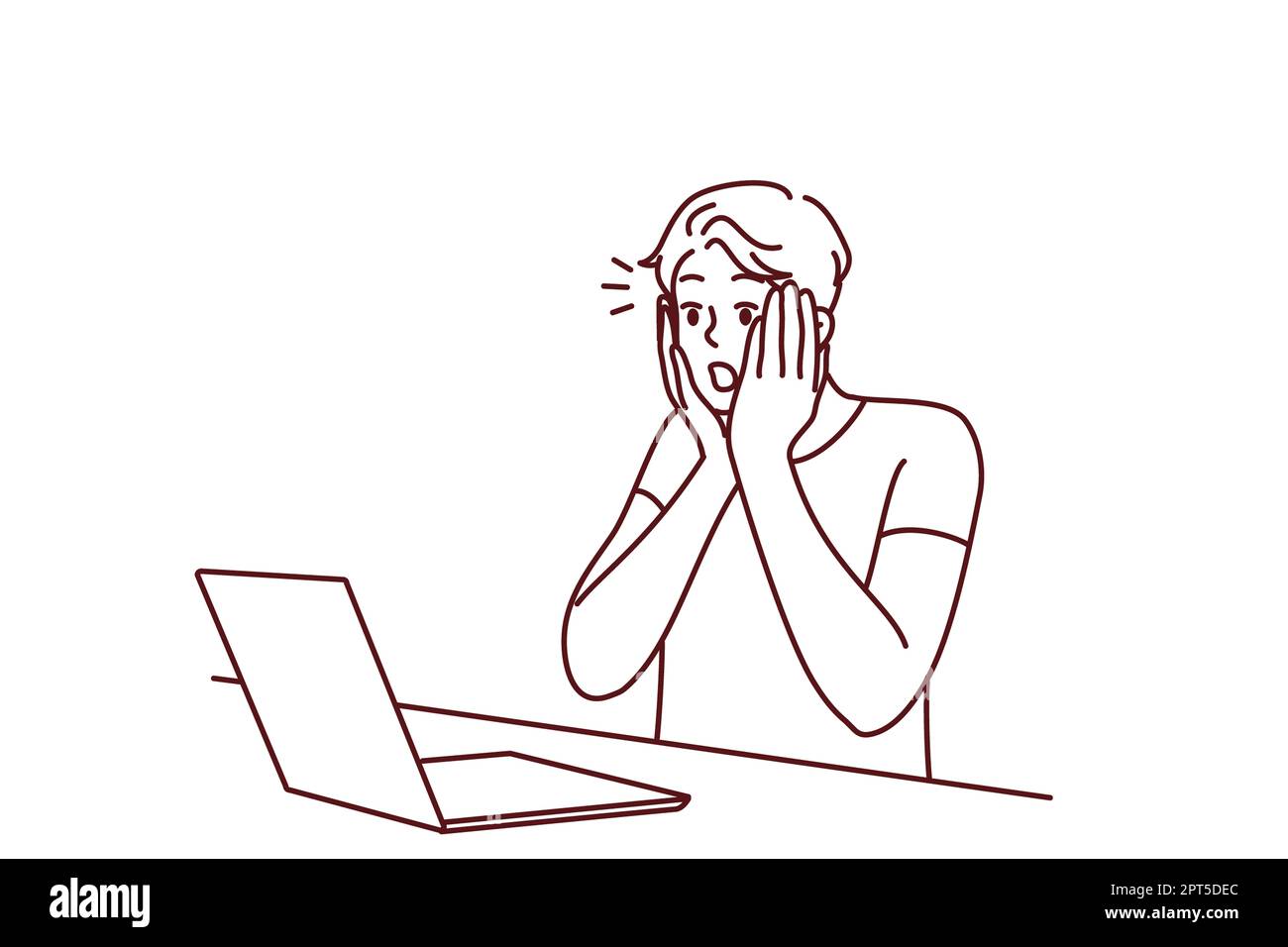 Stunned man look at laptop shocked by news online. Amazed guy surprised ...