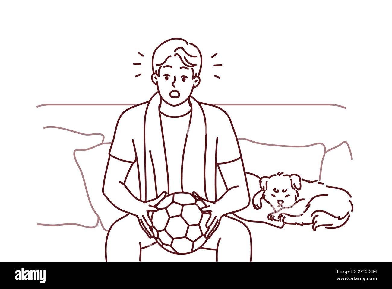 Young man sit on couch watching football game at home. Male sport fan ...