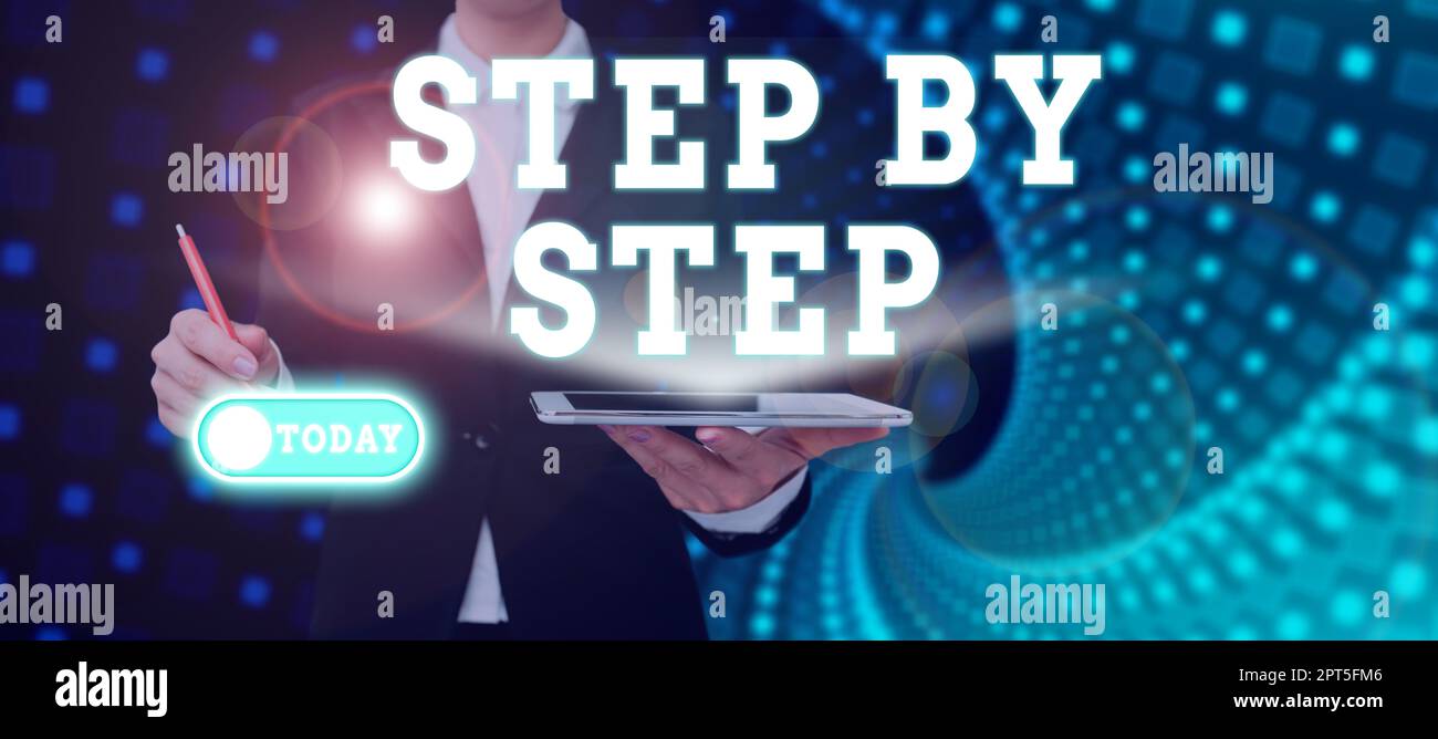 Sign displaying Step By Step, Business approach Slow progress Road to ...