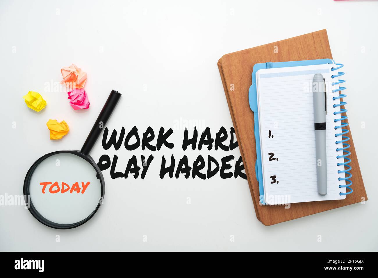 Text caption presenting Work Hard Play Harder, Business showcase a ...