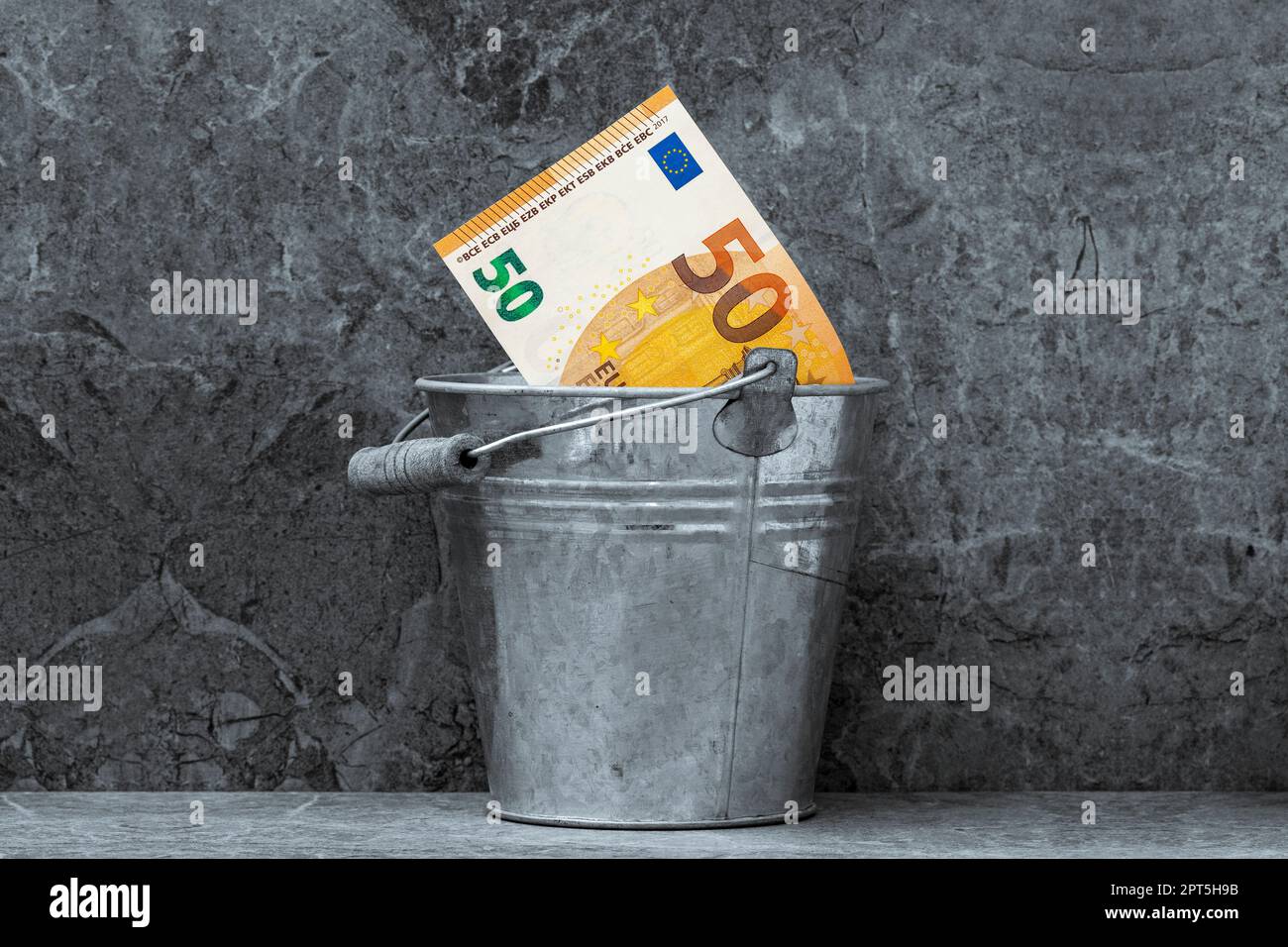 European Currency Fifty Euro Bill in Silver pail or a metal Bucket ...