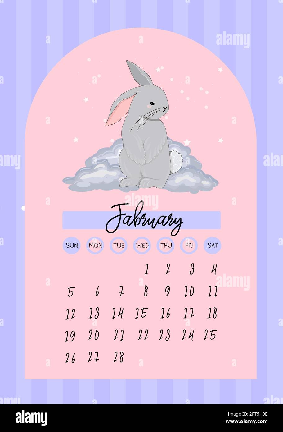 February 2023 calendar. Year of the rabbit. The symbol of the year ...