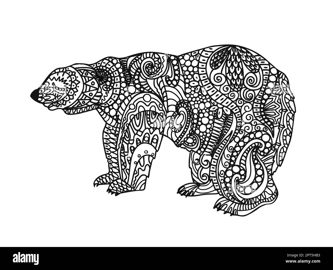The bear is black and white. Polar Bear coloring page. Linear drawing ...