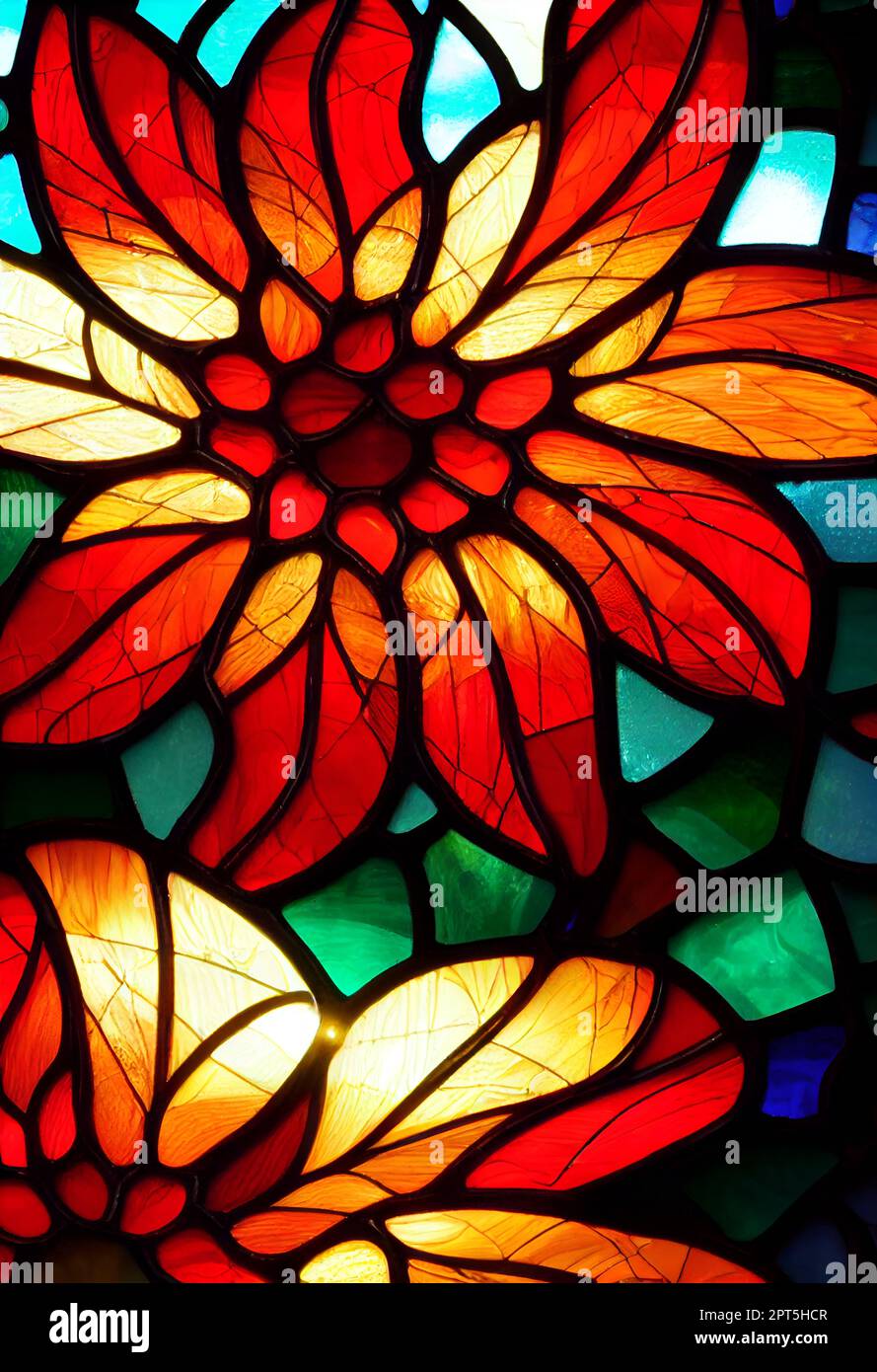 Colored flower stained glass window. Luxury design interior ...