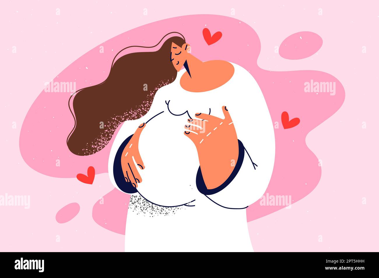 Happy pregnant woman touch belly Stock Vector Image & Art - Alamy