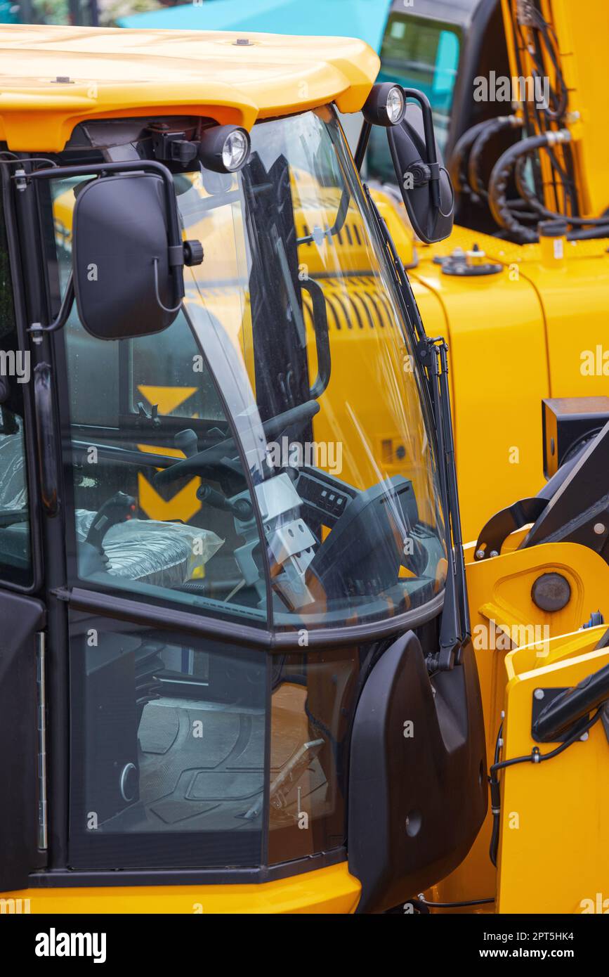 Large Curved Windshield Glass With Wiper at Construction Machine Stock ...