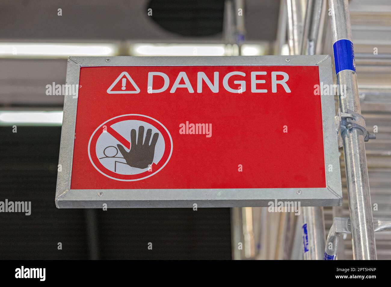 Red Danger Sign Frame at Scaffolding Construction Site Safety Warning ...