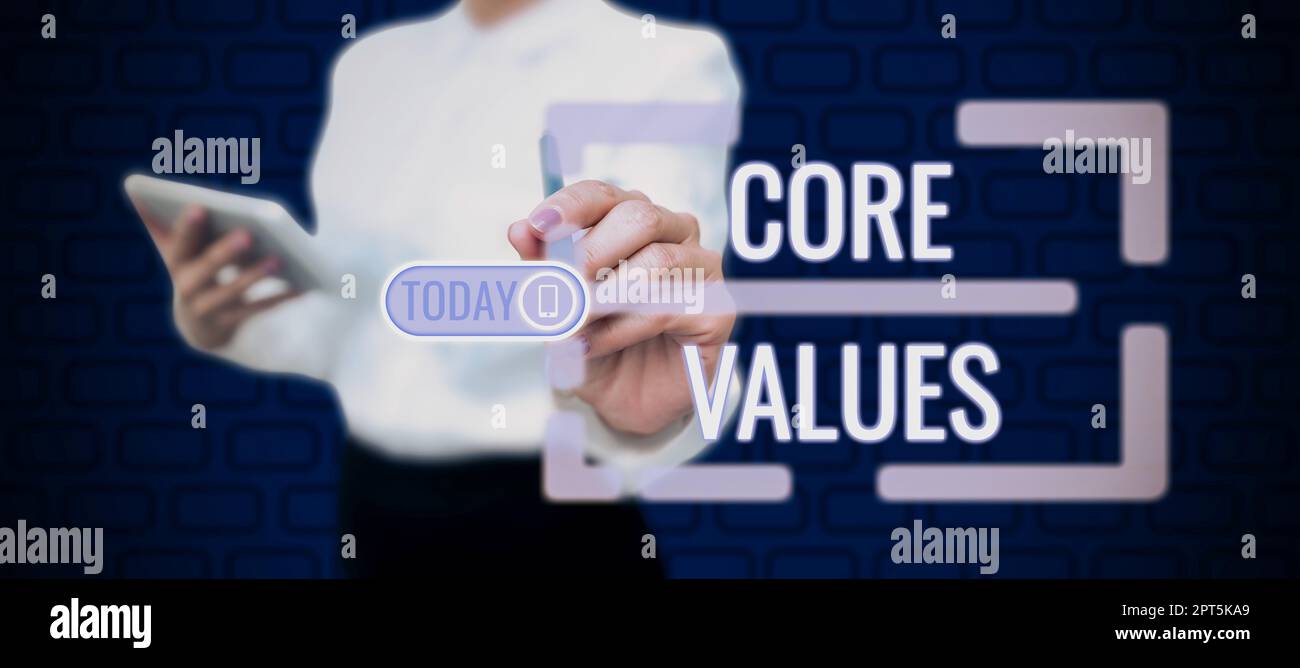 Conceptual caption Core Values, Word Written on principles which guide ...