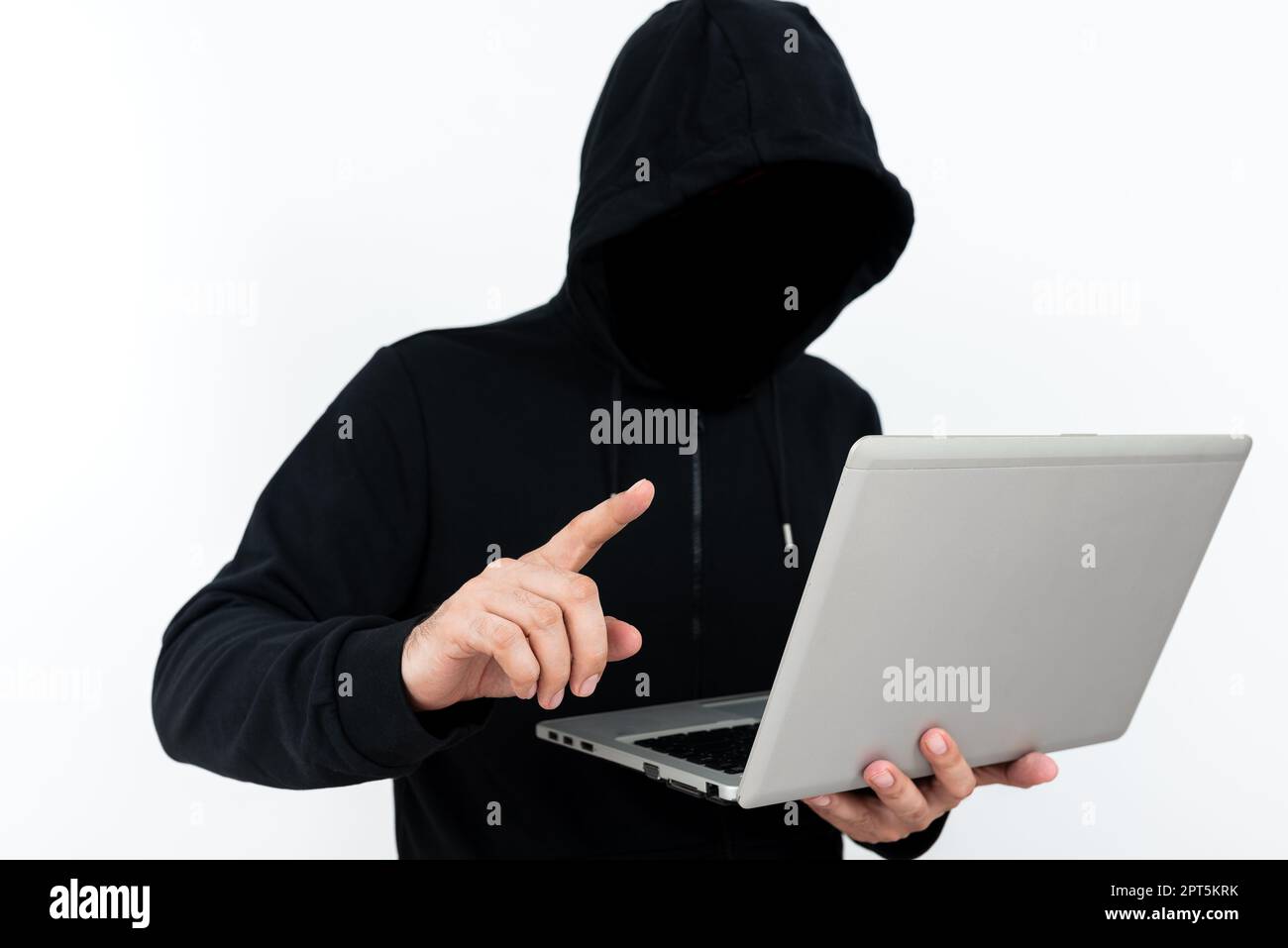 Man Standing With Laptop Presenting Cyber Security Stock Photo - Alamy