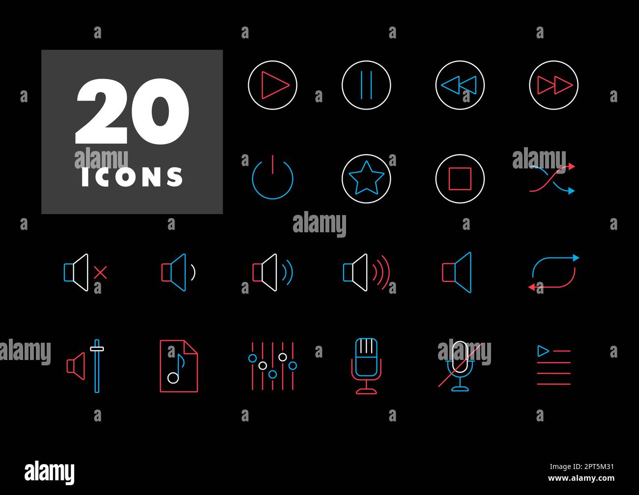 Multimedia user interface vector on black background icons set. Graph ...