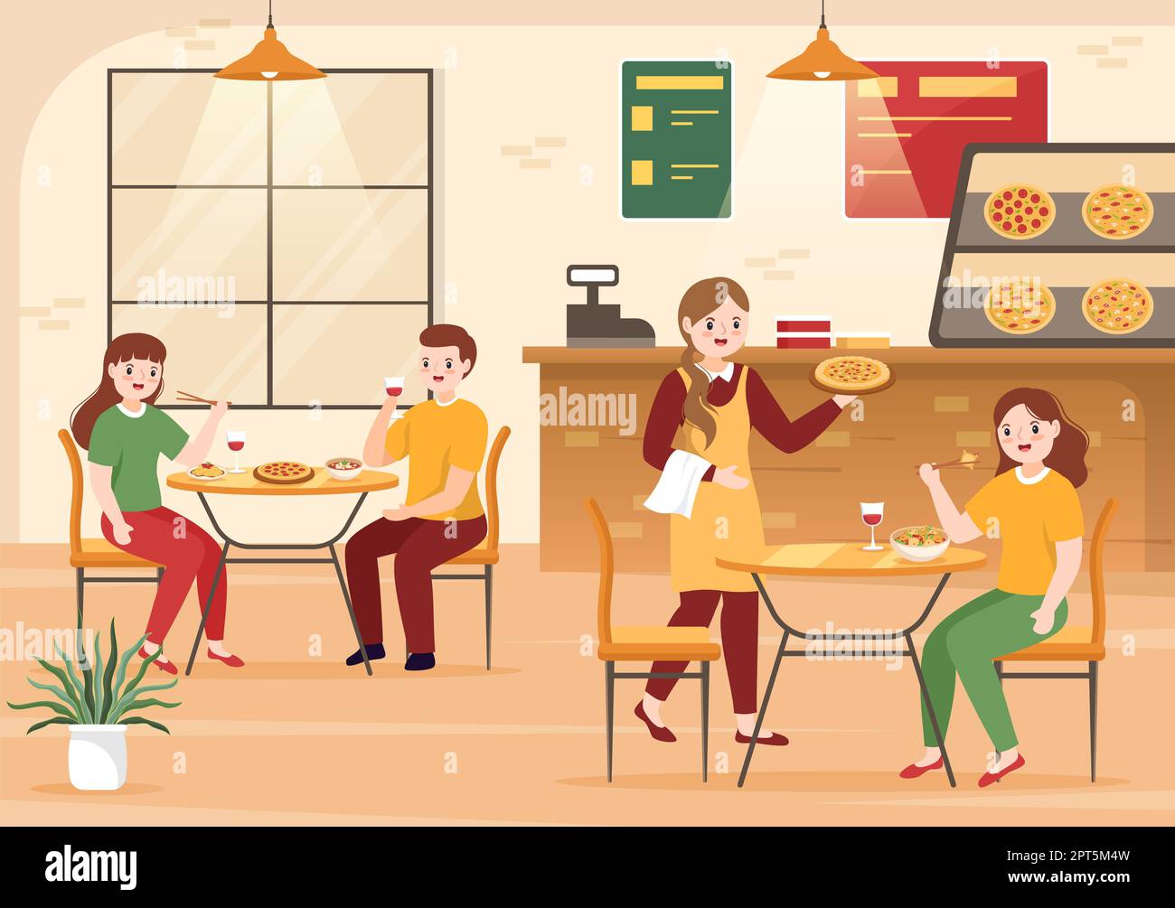 Italian Food Restaurant or Cafeteria with People Eating Traditional ...