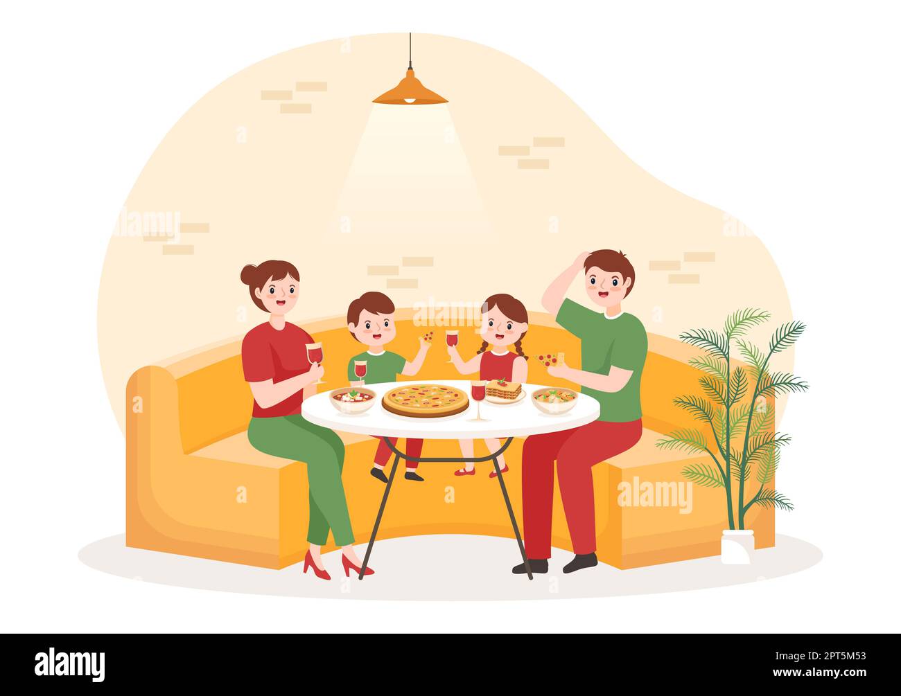 Italian Food Restaurant with Family and Kids Eating Traditional Italy ...