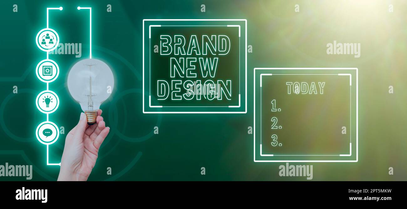 Writing displaying text Brand New Design, Concept meaning Brainstorming About Branding Strategy ...