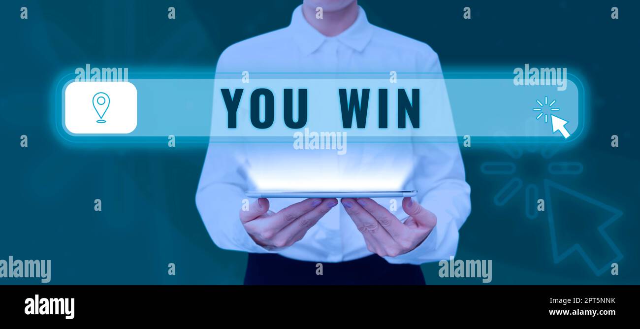 Text sign showing You Win, Business showcase be first in school race or ...