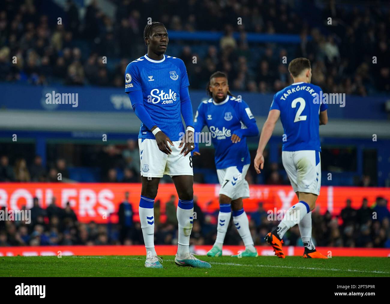 Everton's Amadou Onana appears dejected during the Premier League match ...