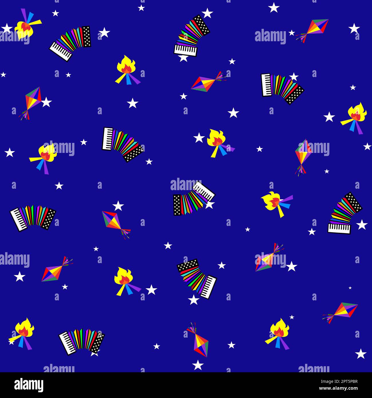 Saint John's day pattern with accordion, bonfire, balloons and stars ...