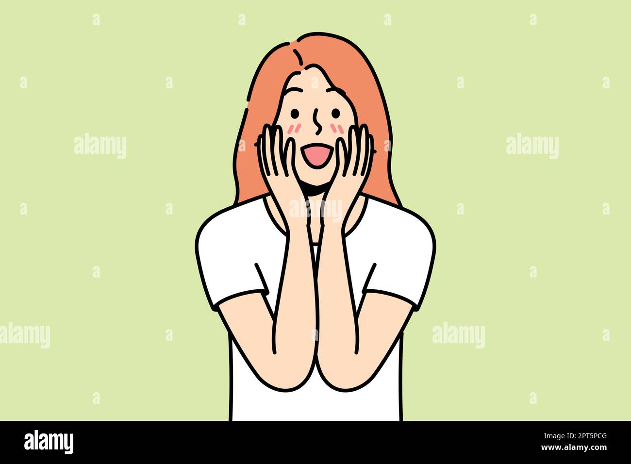 Happy young woman feel excited with good unbelievable news. Smiling ...