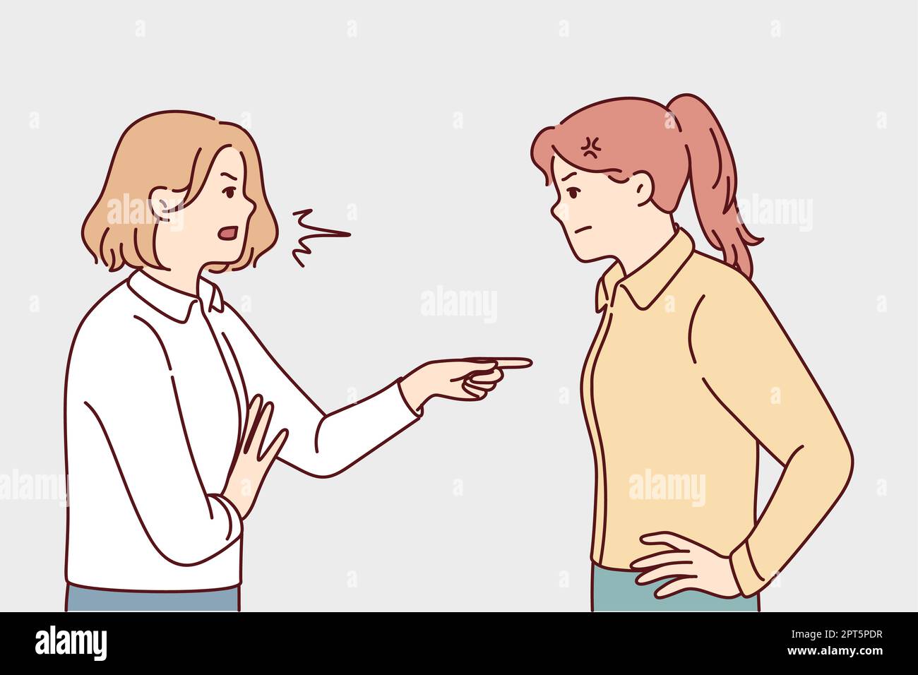Angry women fighting or quarrelling. Mad furious girls blame each other ...