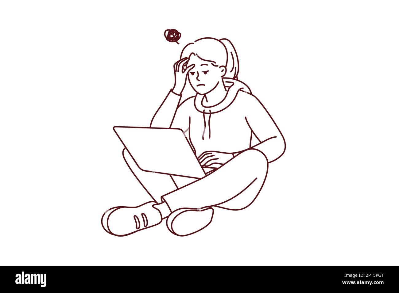 Female student work on laptop thinking suffer from inspiration lack ...