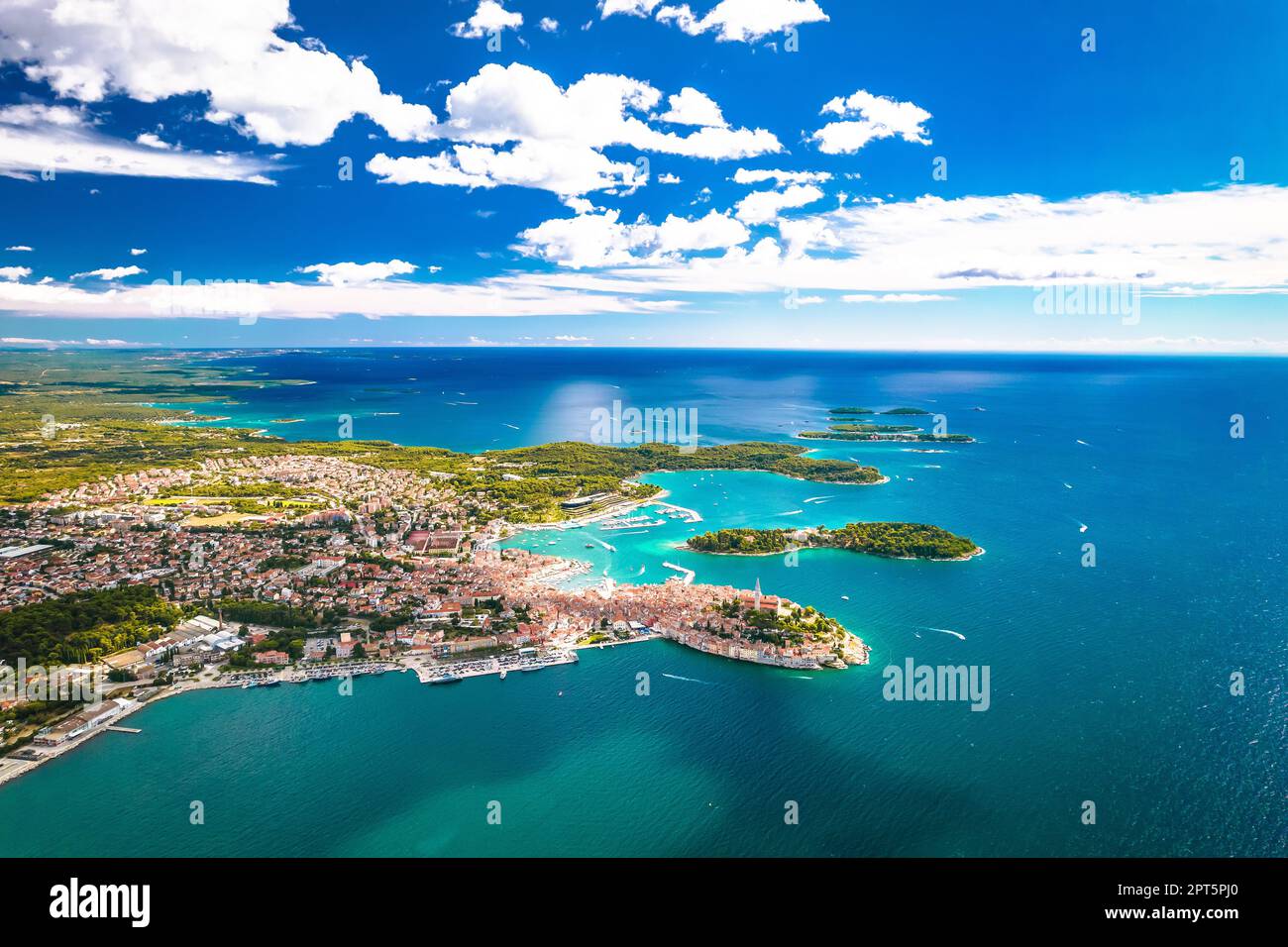 Rovinj archipelago aerial panoramic view, tourist destination in Istria ...