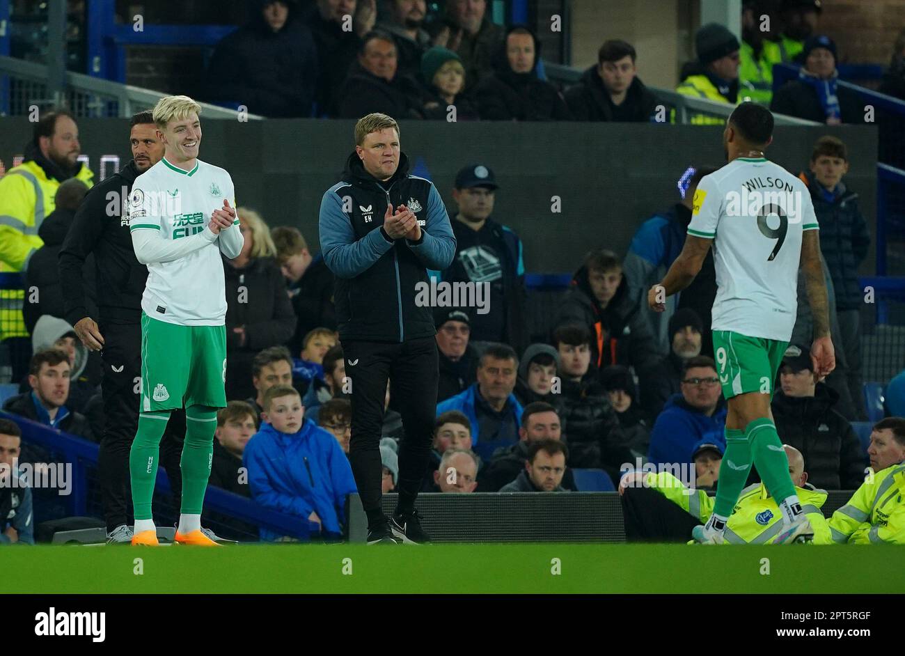 Newcastle United's Anthony Gordon (left) replaces team-mate Callum ...