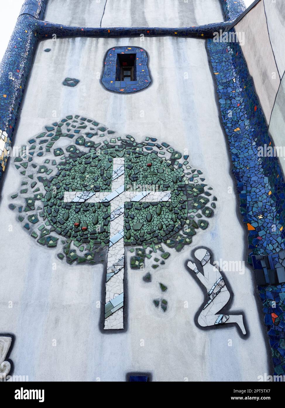 Mosaic with biblical motif on the church tower, St. Barbara Parish ...