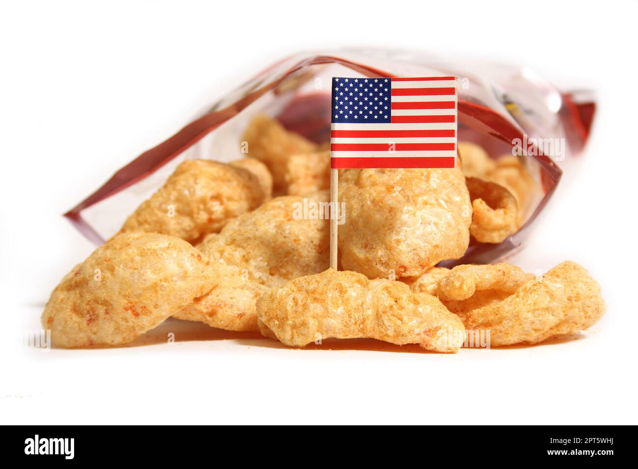 Open Bag of Fried Pork Skins With Flag of United States on White ...