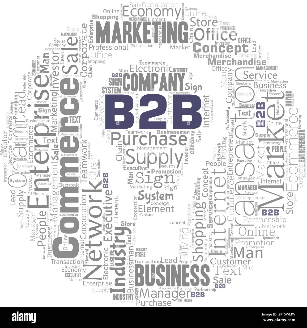 Word cloud in the shape of a circle with B2B words Stock Photo - Alamy