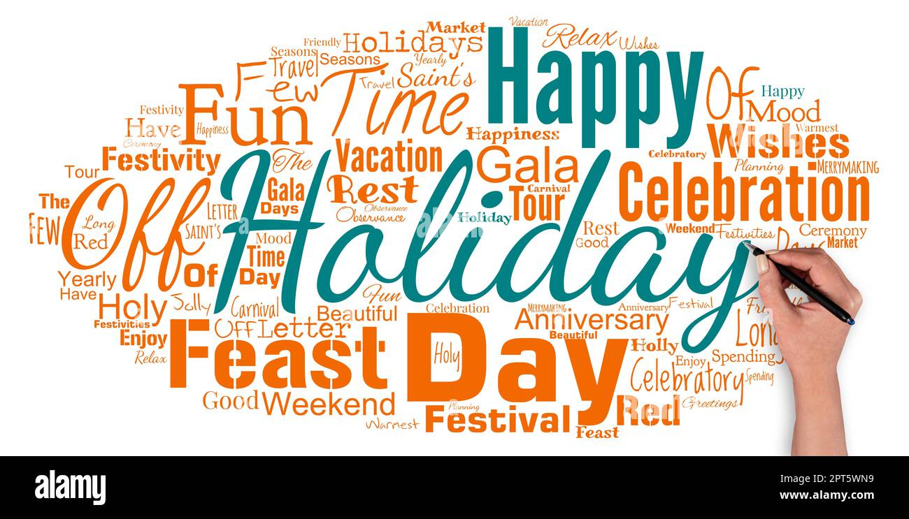 Big word cloud with happy holidays words with hand and pen Stock Photo ...