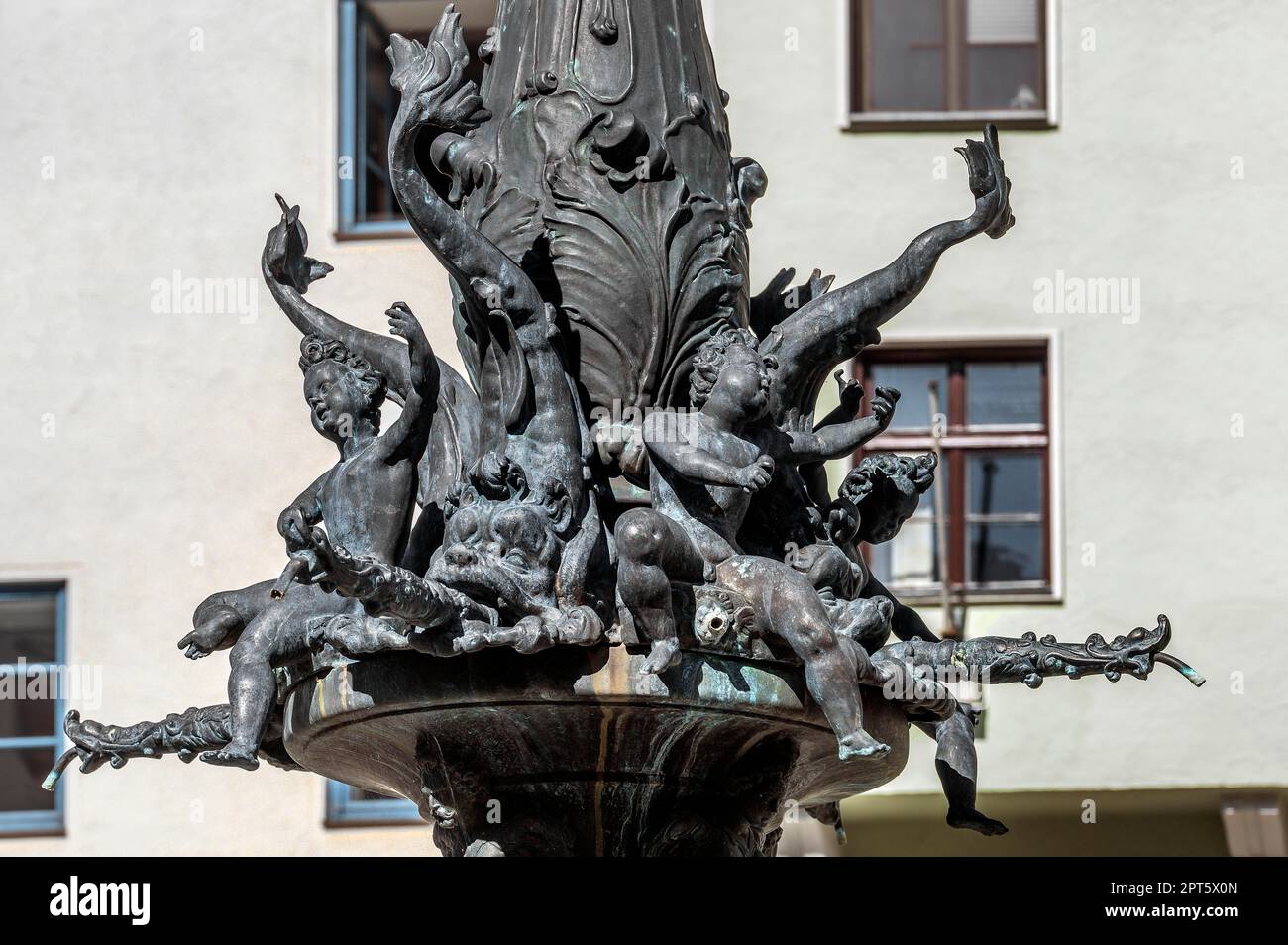Detail of the column, waterspouting putti and dolphins on the heritage ...