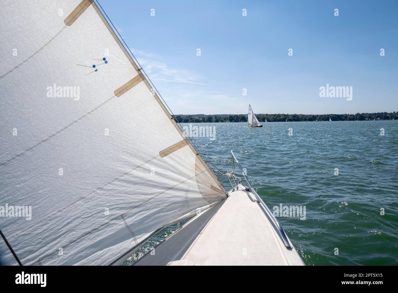 Bow of the sailboat with sail while sailing, sailboats on the Lake ...