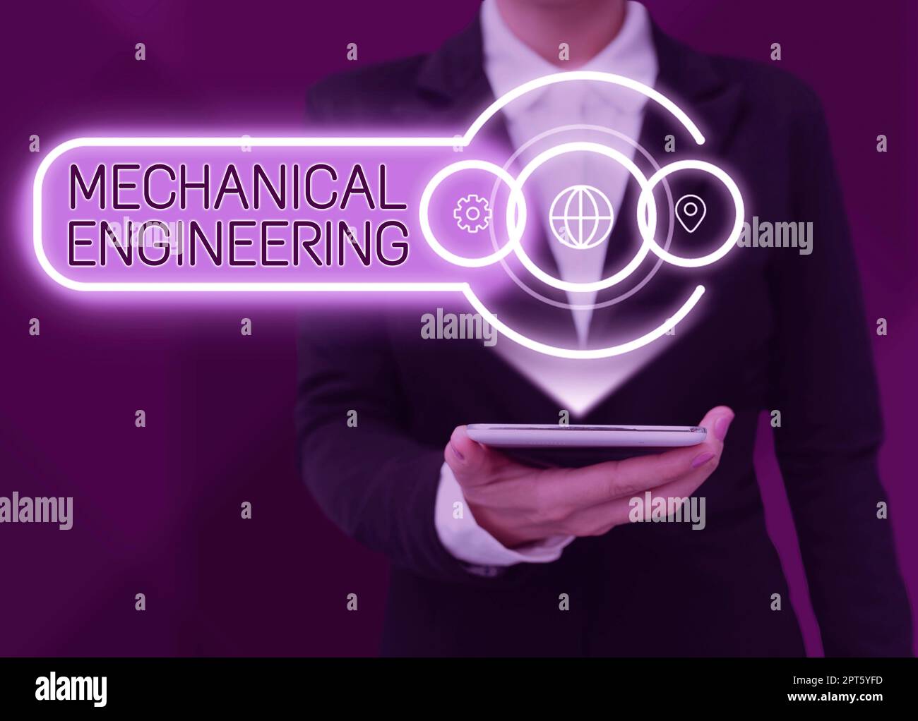 Text caption presenting Mechanical Engineering, Business concept deals ...
