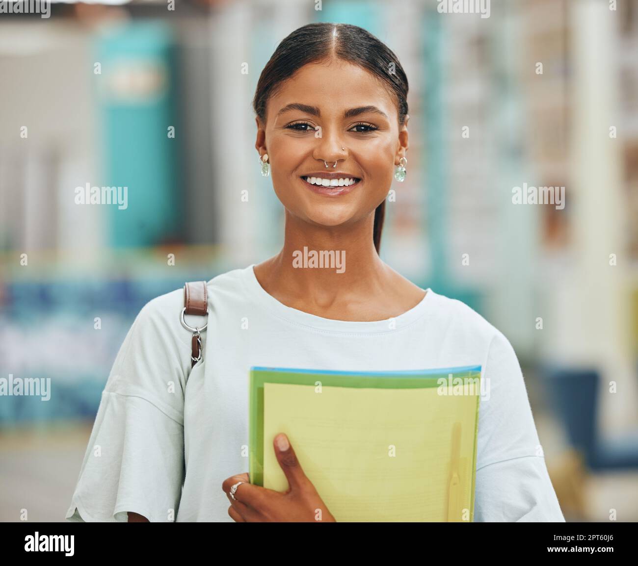 University student, young woman portrait and college learning, studying ...