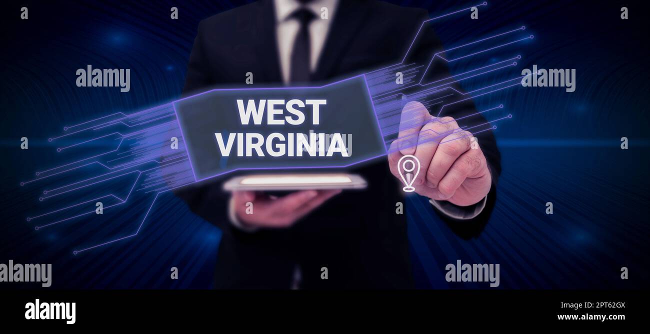 Sign displaying West Virginia, Concept meaning United States of America ...