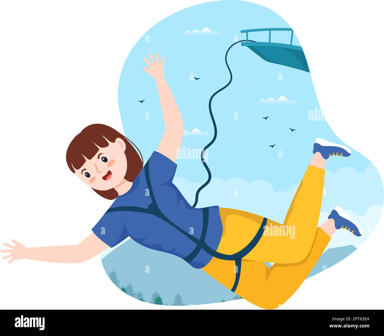 Bungee Jumping Illustration with a Person Wearing an Elastic Rope Falling Jumping From a Height ...