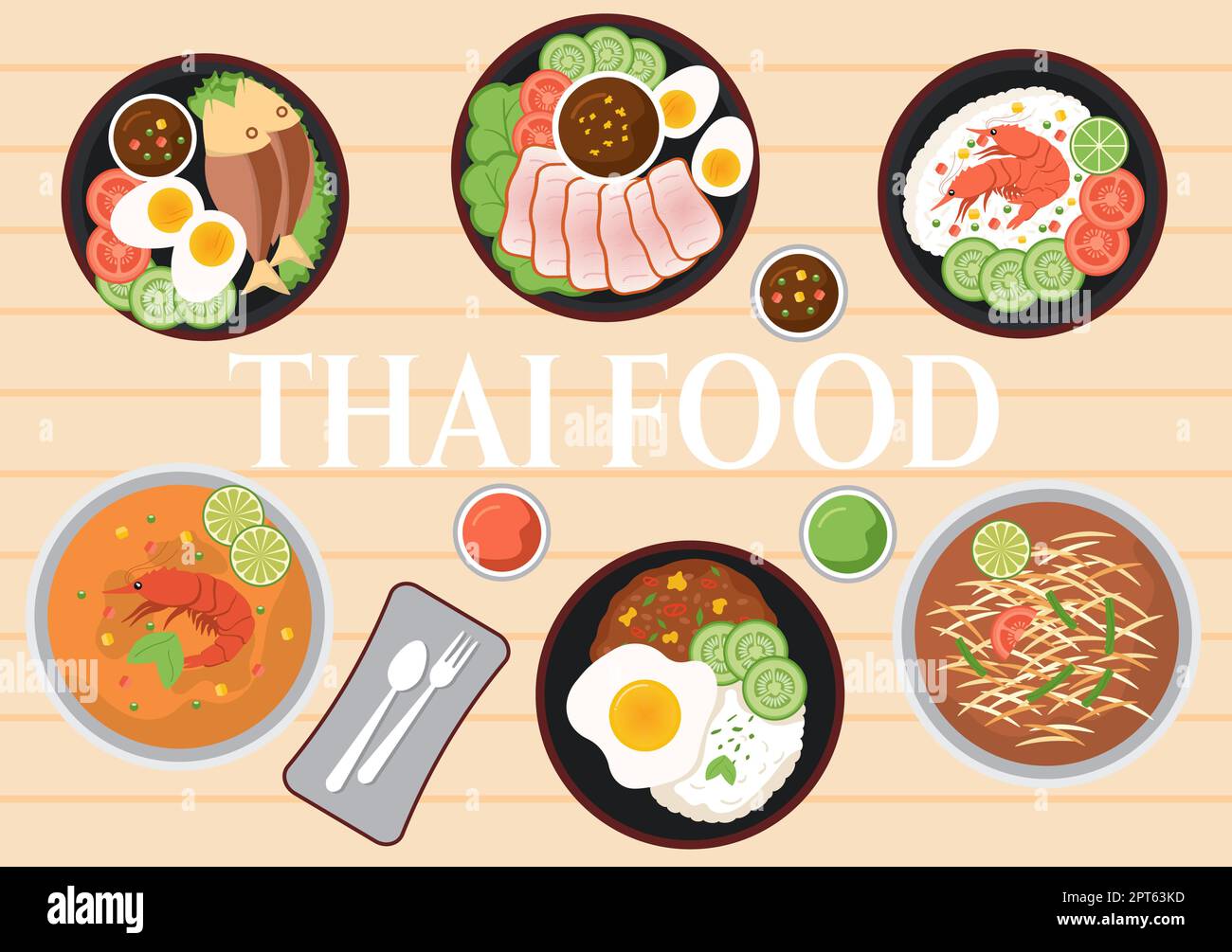 Traditional Thailand Food Template Cartoon Hand Drawn Illustration ...