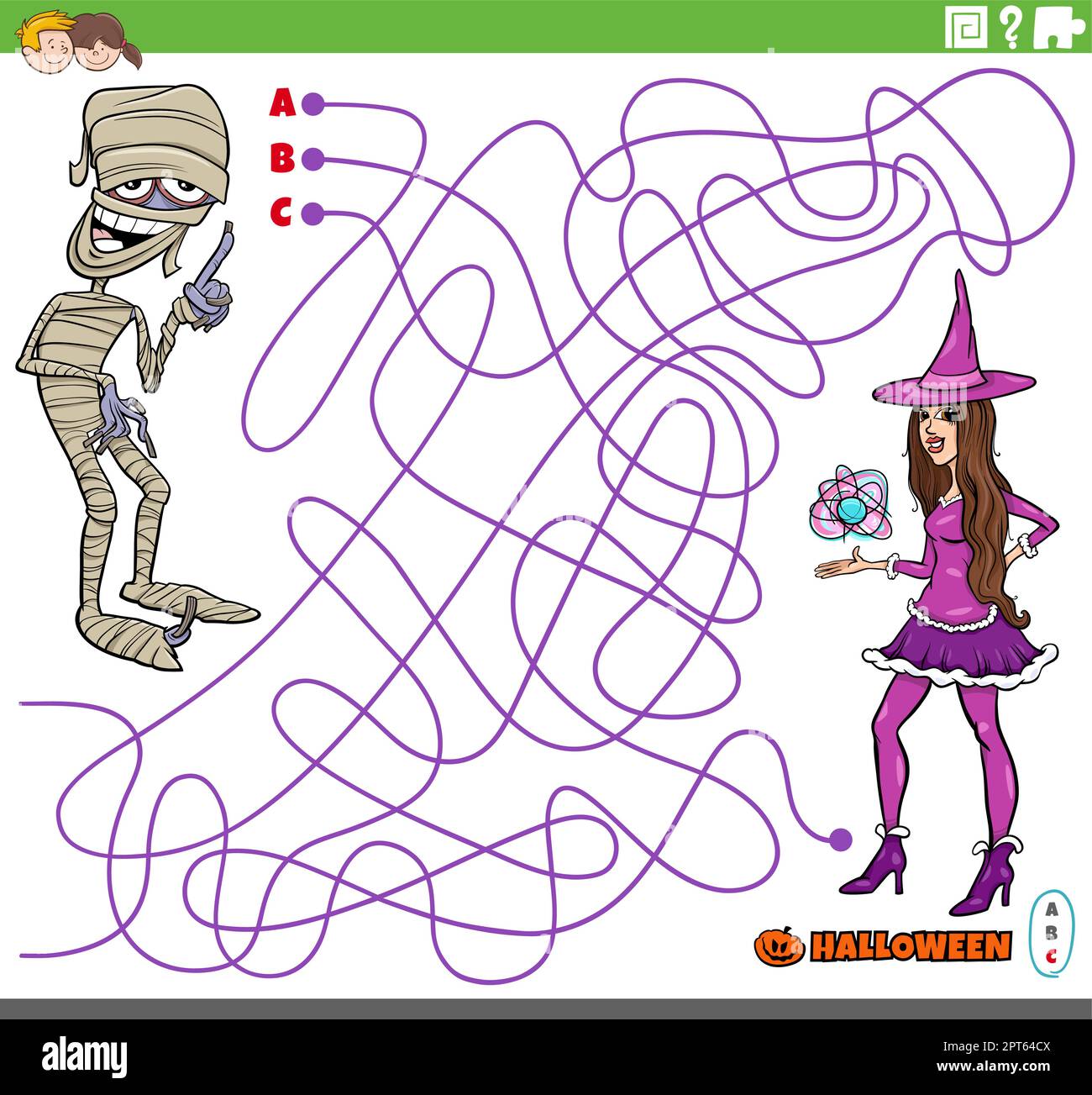 maze with cartoon mummy and witch on Halloween time Stock Vector Image ...