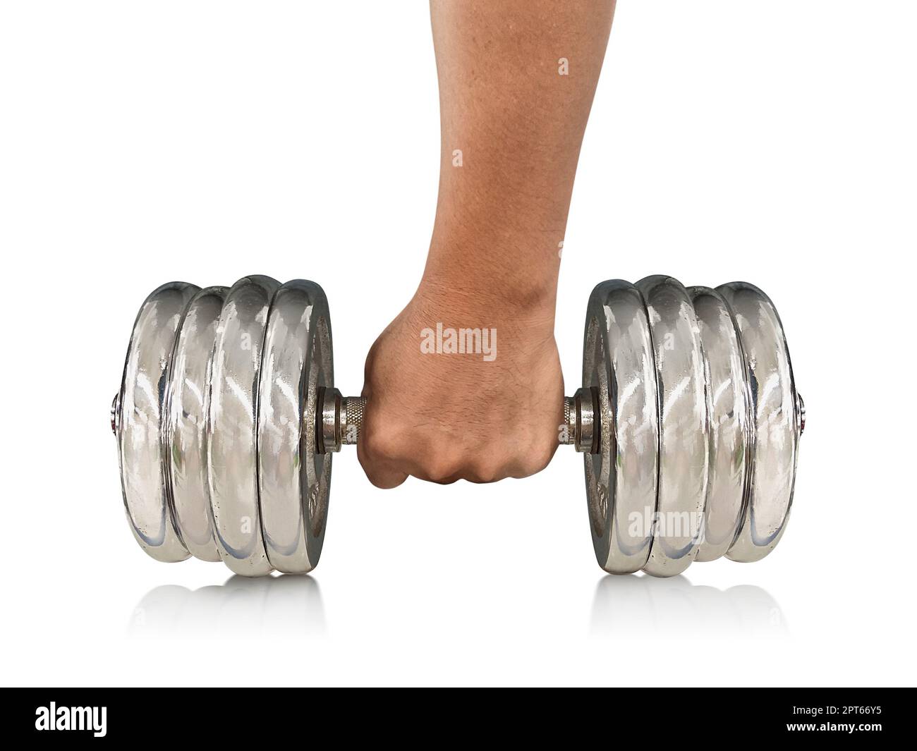 Hand holding dumbell on isolated white background Stock Photo - Alamy