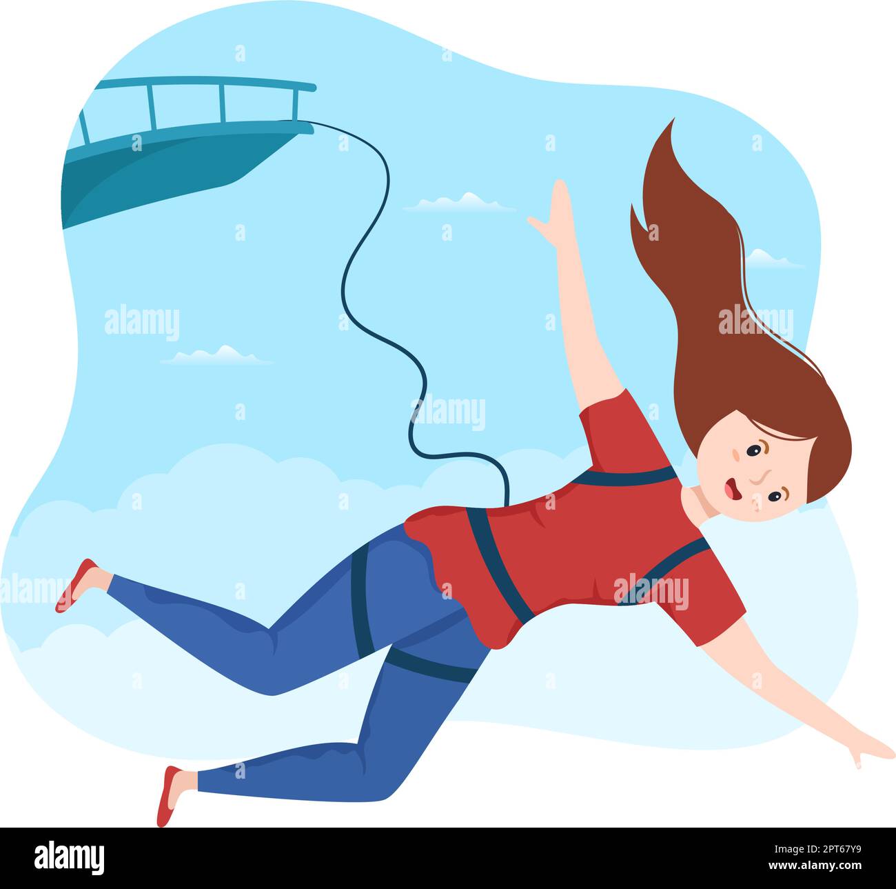 Bungee Jumping Illustration with a Person Wearing an Elastic Rope Falling Jumping From a Height ...