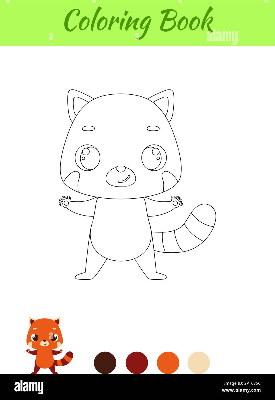 Coloring page happy red panda. Coloring book for kids. Educational ...