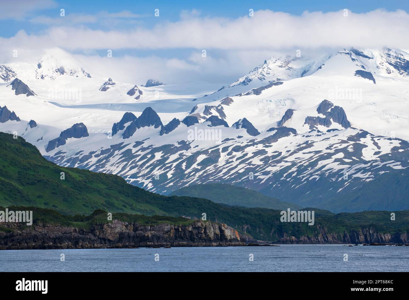 View from Kukak Bay on Mount Steller and Mount Denison, Katmai National ...