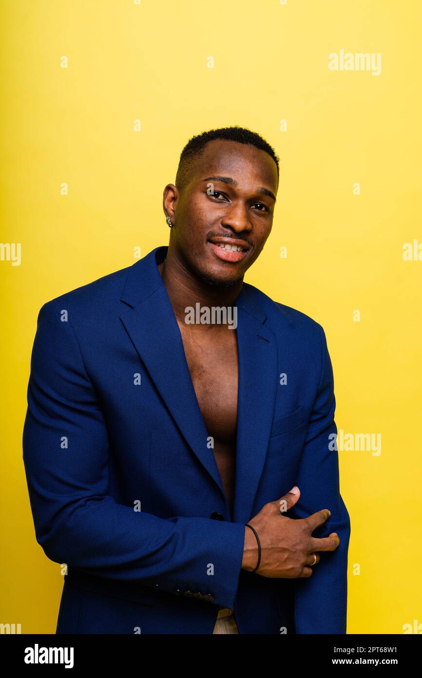 African American millennial businessman isolated on a studio background ...