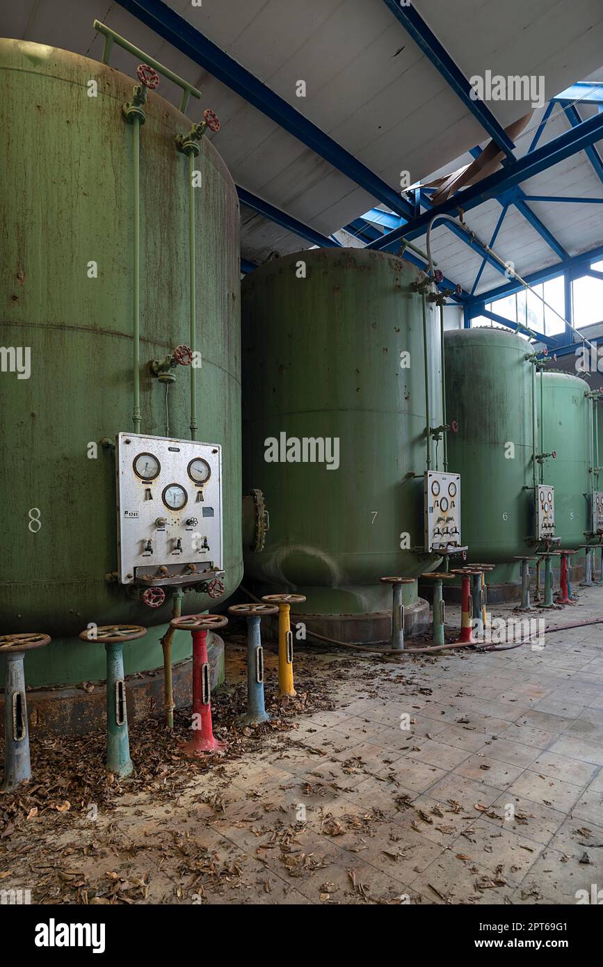 Water tanks of the water purification plant in a former paper factory ...