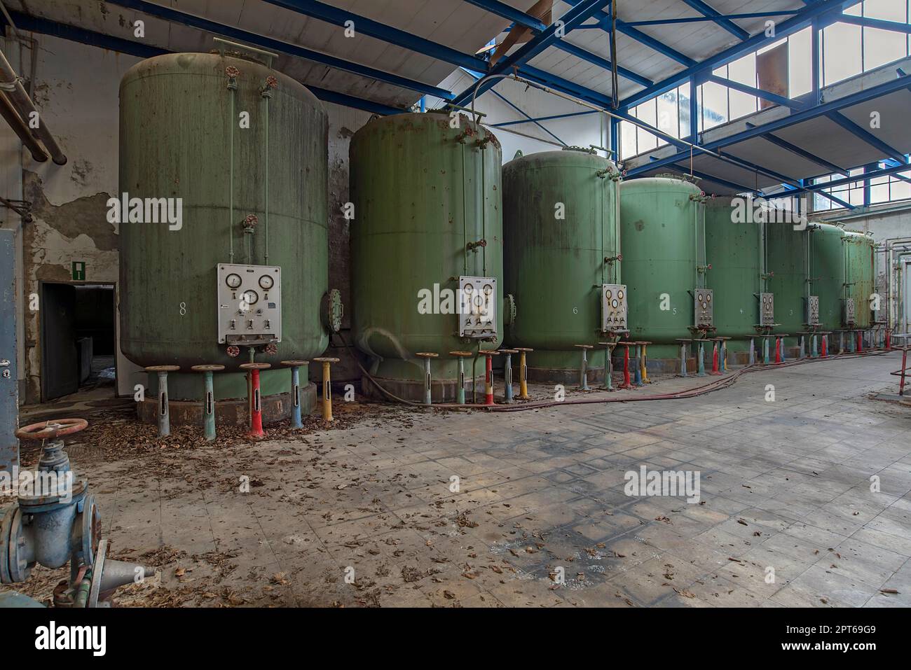 Water tanks in the water purification plant in a former paper factory ...