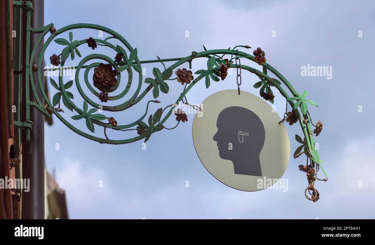 Nose sign on a commercial building, Weissgerbergasse, Nuremberg, Middle ...