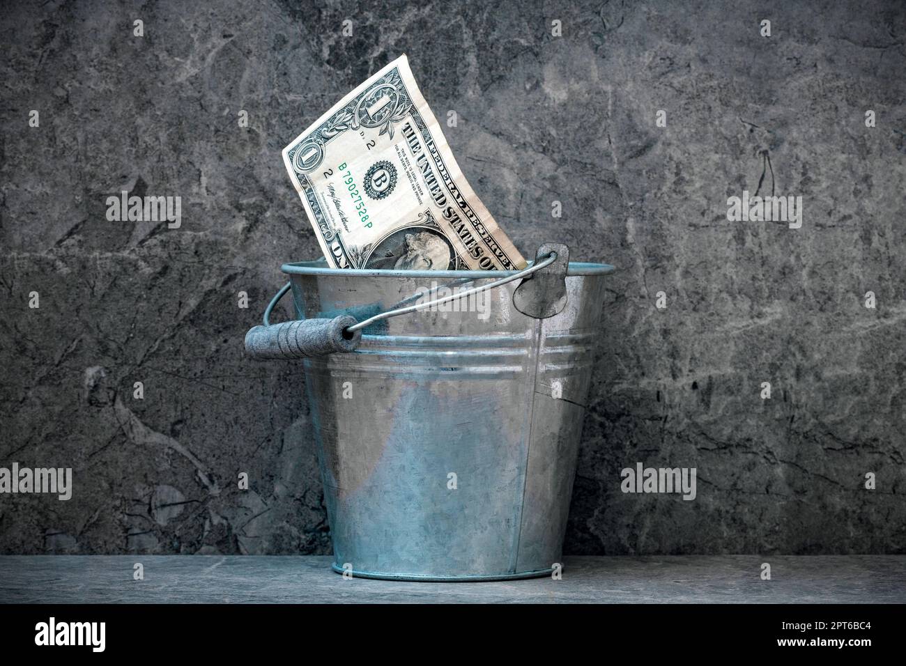 American Currency One Dollar Bill in Silver pail or a metal Bucket ...