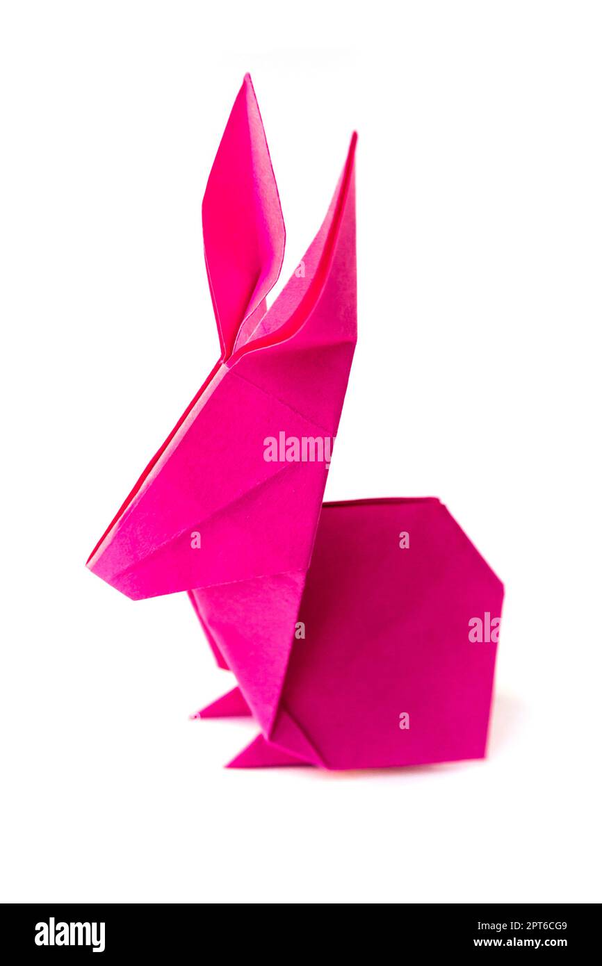 Pink paper rabbit origami isolated on a blank white background Stock ...