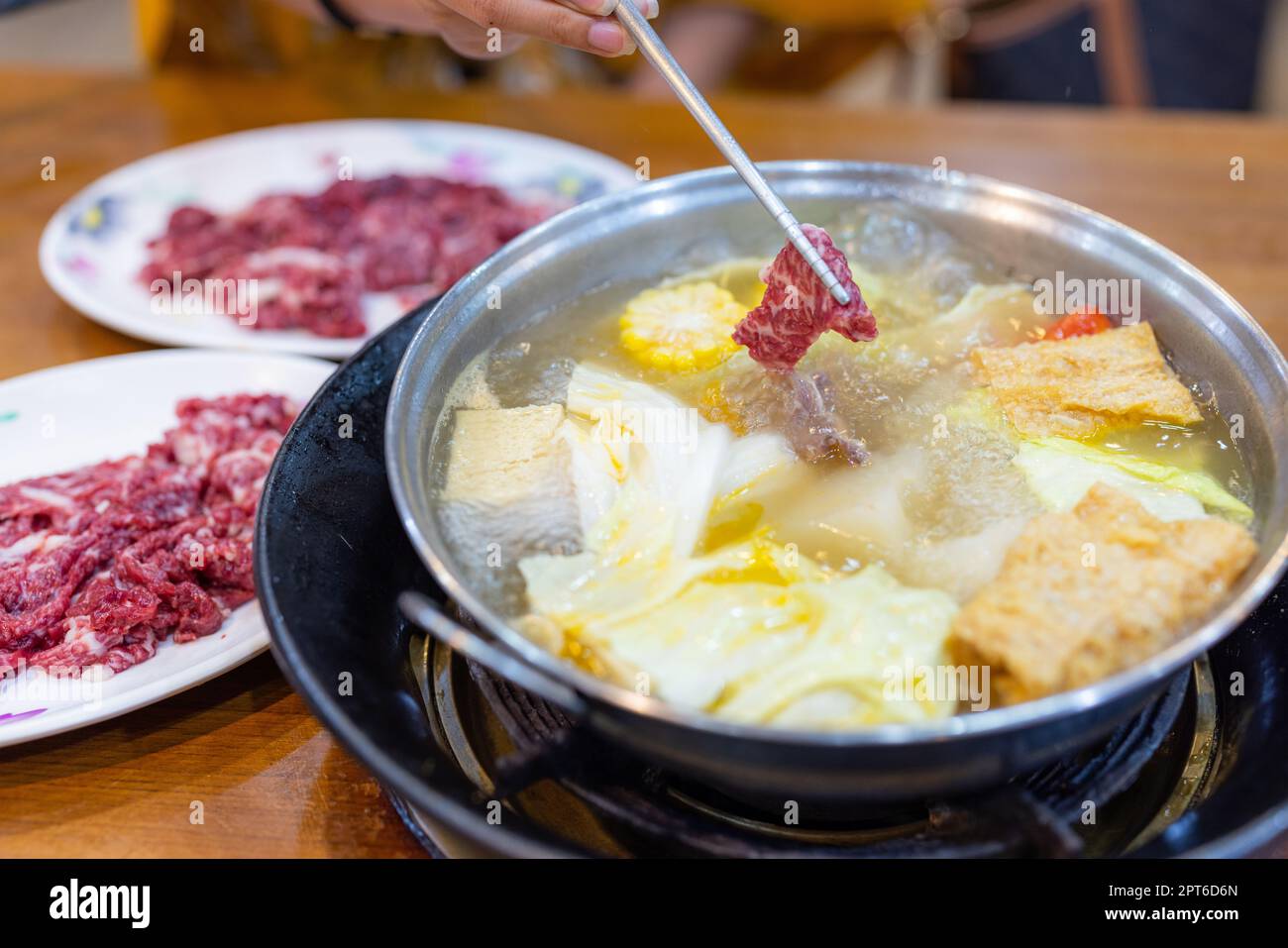 Chinese Hot Pot with vegetable and beef Stock Photo - Alamy