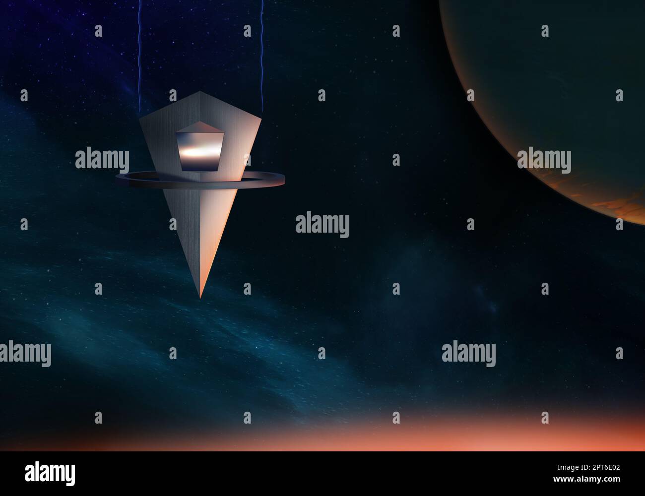 Celestial art, modern spaceship mission in outer space showing the ...