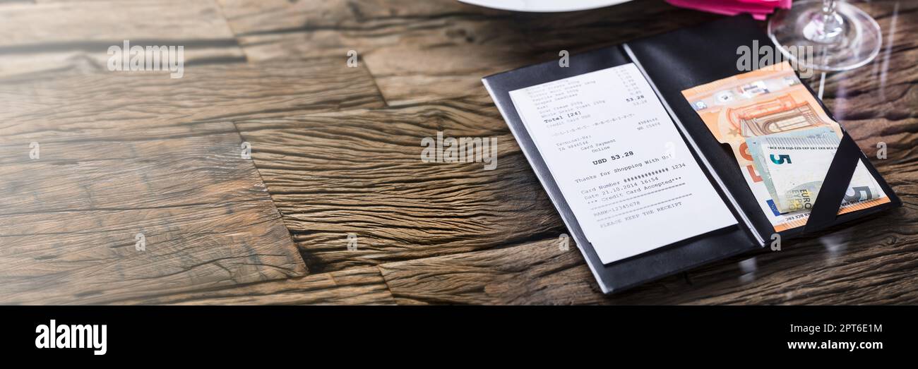 Waiter Restaurant Tip Money And Food Receipt Stock Photo - Alamy